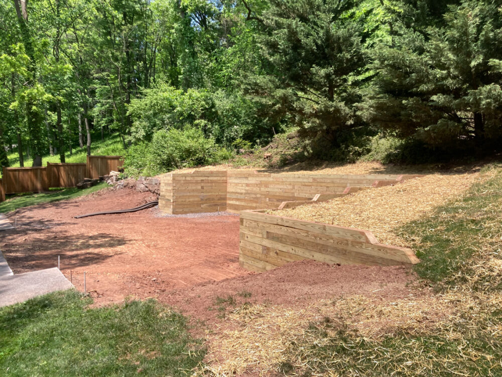 Retaining wall for Pole Barn in Pottstown, PA - BedRock Siteworks