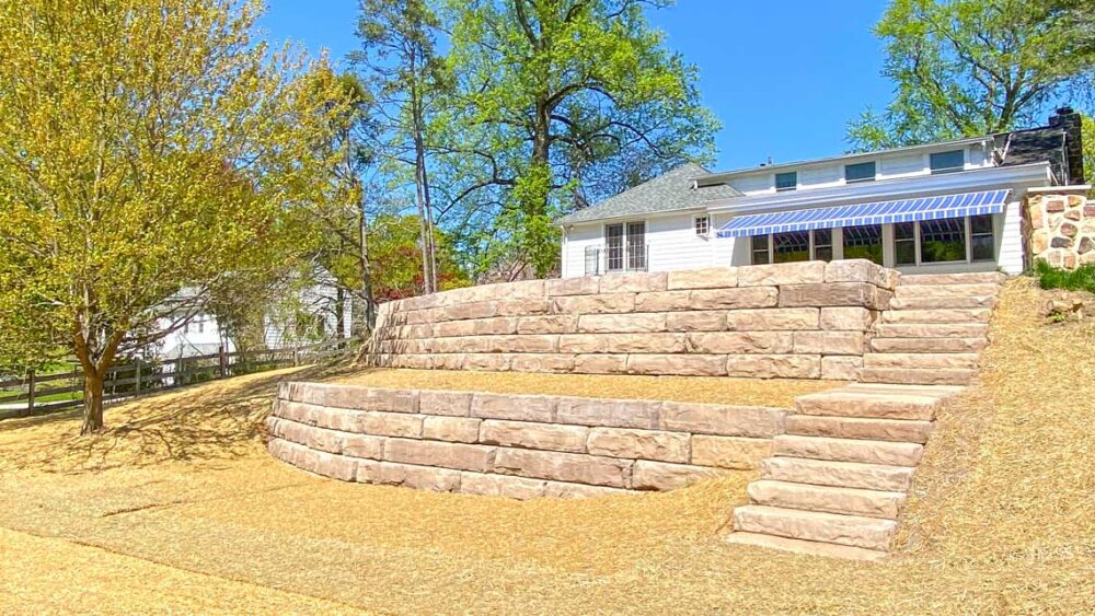 Two Tier Retaining Wall with Dry Creek Bed Villanova PA – BedRock Siteworks